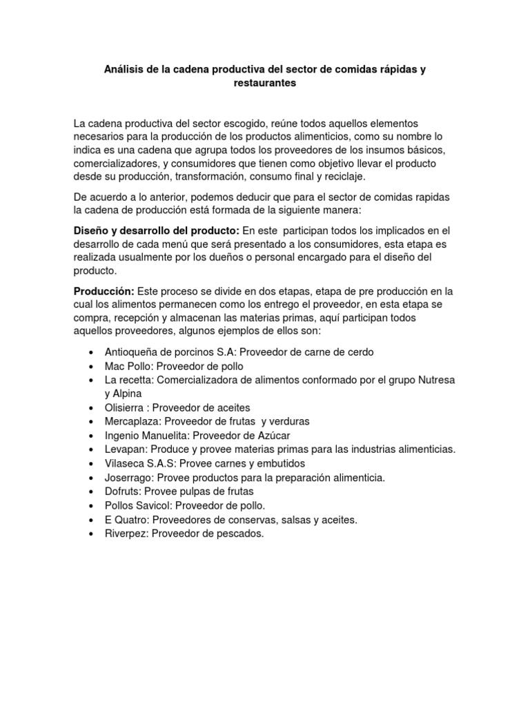 Cadena Productiva | PDF | Comida rápida | Alimentos