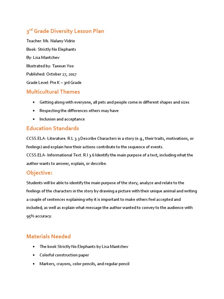 3rd Grade Inclusion Lesson Plan | PDF | Question | Lesson Plan