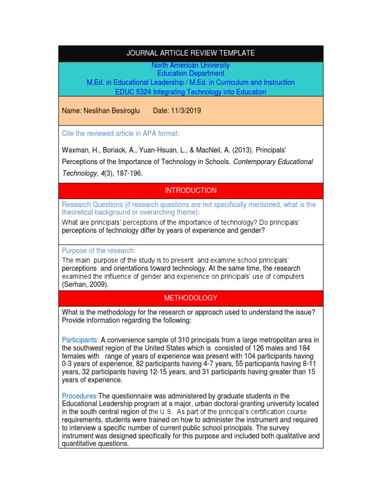 Educ 5324-Article Review Template | PDF | Data | Teachers