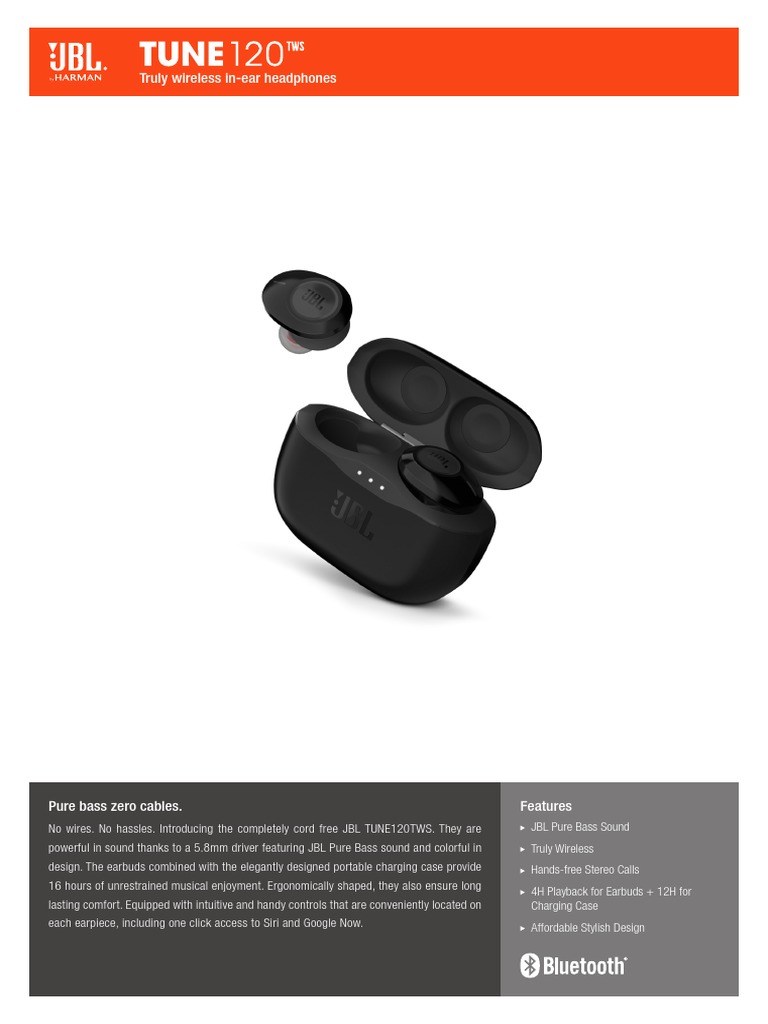 JBL Tune120TWS Spec Sheet English | PDF | Headphones | Bluetooth