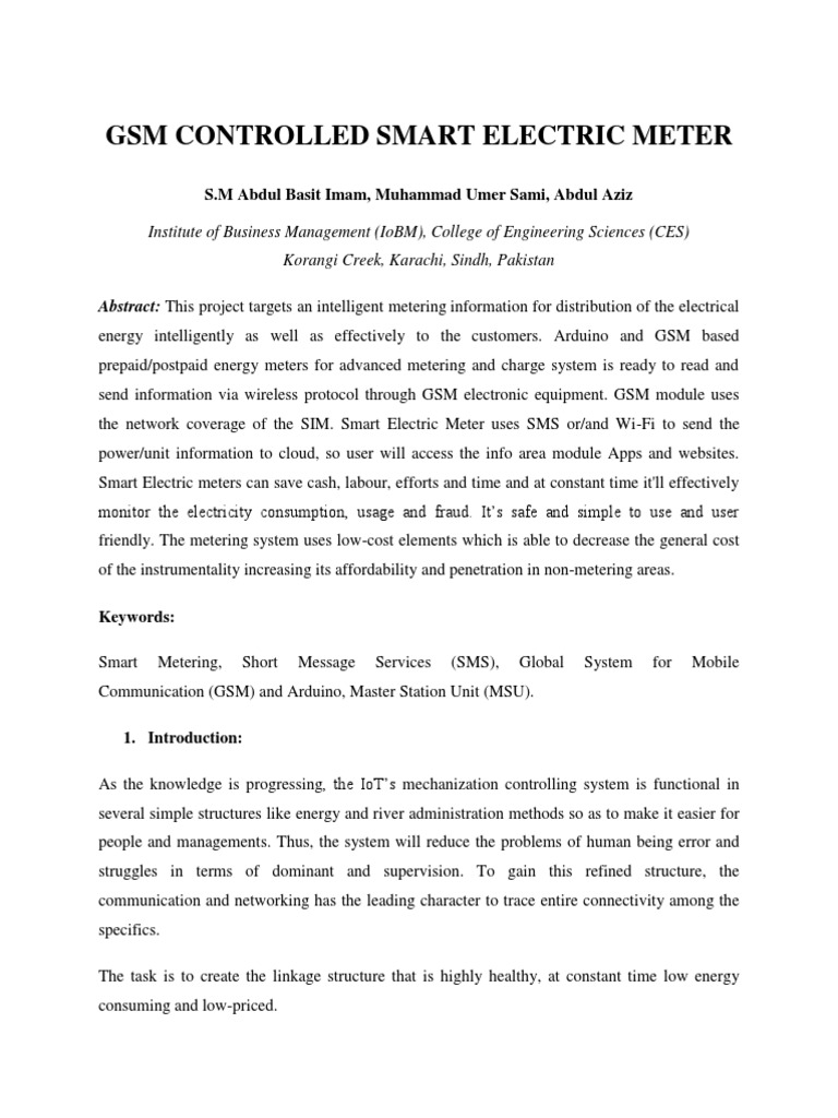 Research Paper For Smart Electric Meter Based On GSM | PDF | Power ...