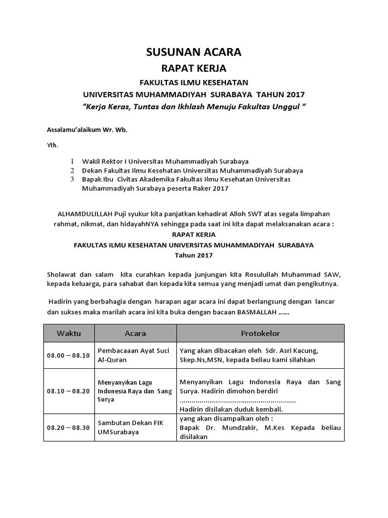 Susunan Acara Raker | PDF