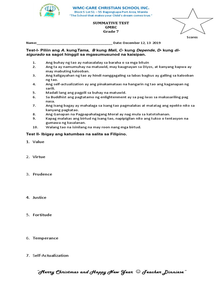Grade 7 GMRC Summative | PDF