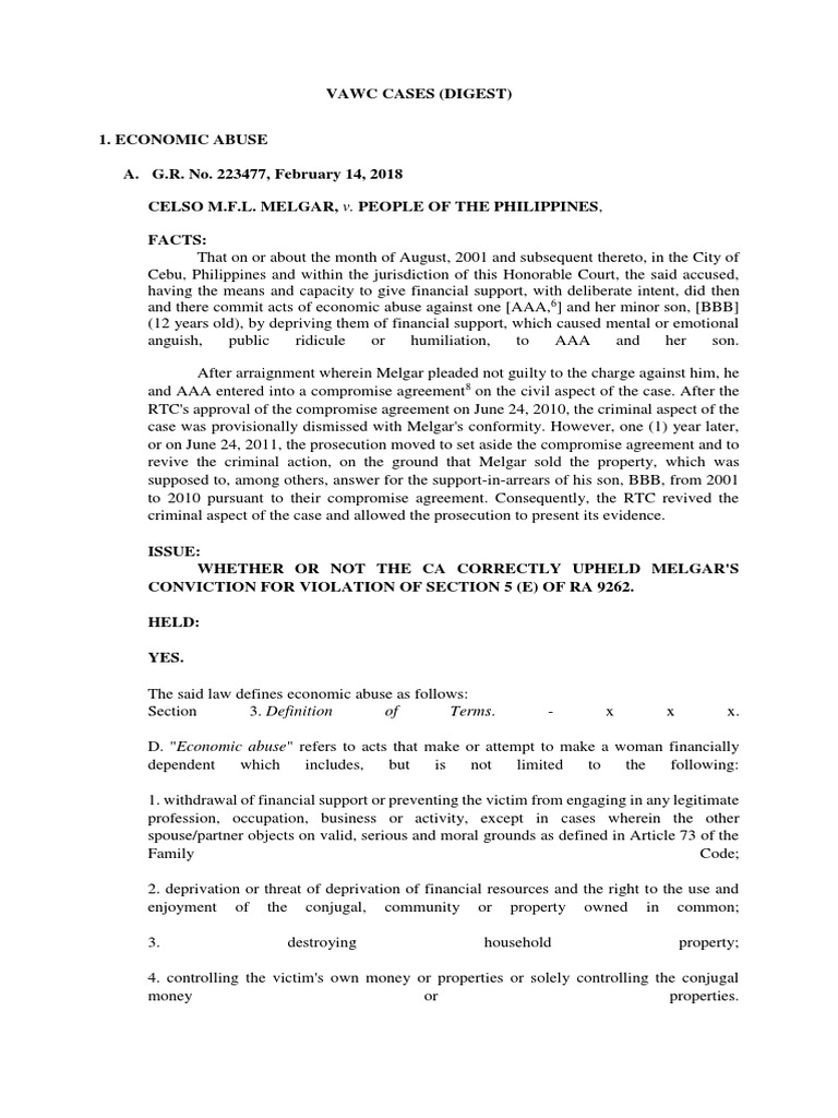 Vawc Cases Digest | PDF | Psychological Abuse | Element (Criminal Law)
