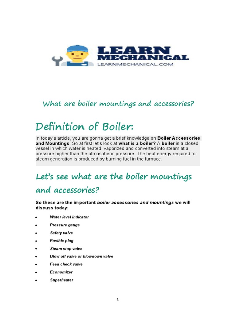 Boiler Mountings and Accessories Explained | PDF | Steam Engine | Boiler