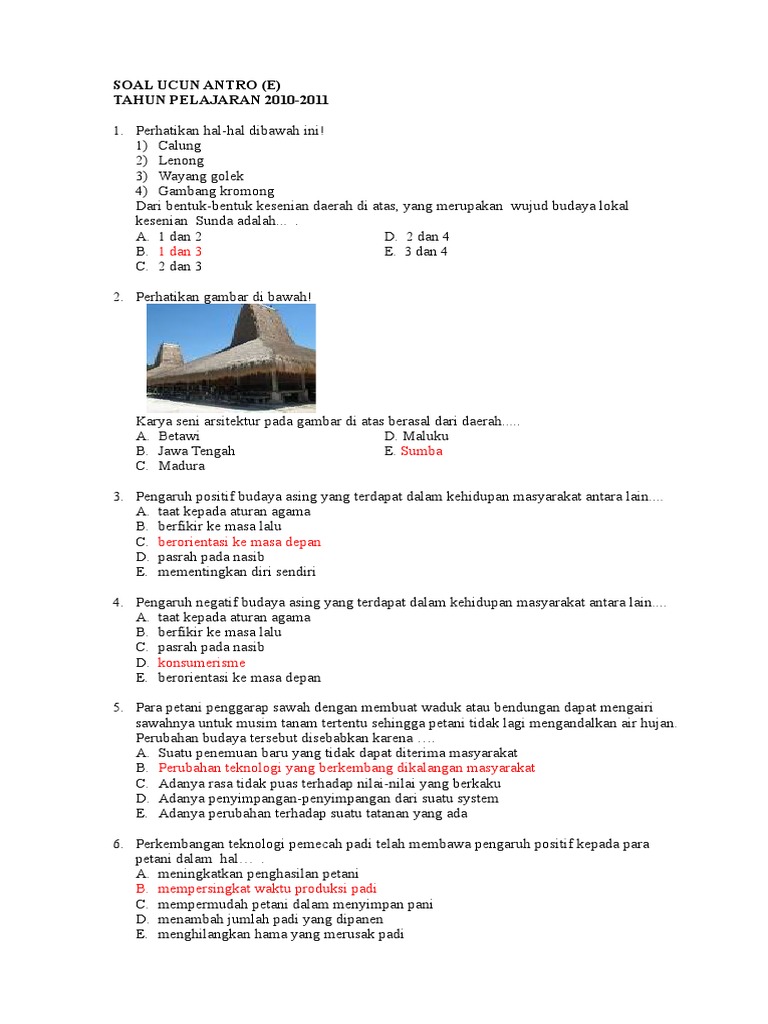 Soal UCUN Antropologi 2010-2011 | PDF | Ilmu Sosial | Kajian Bahasa Asing