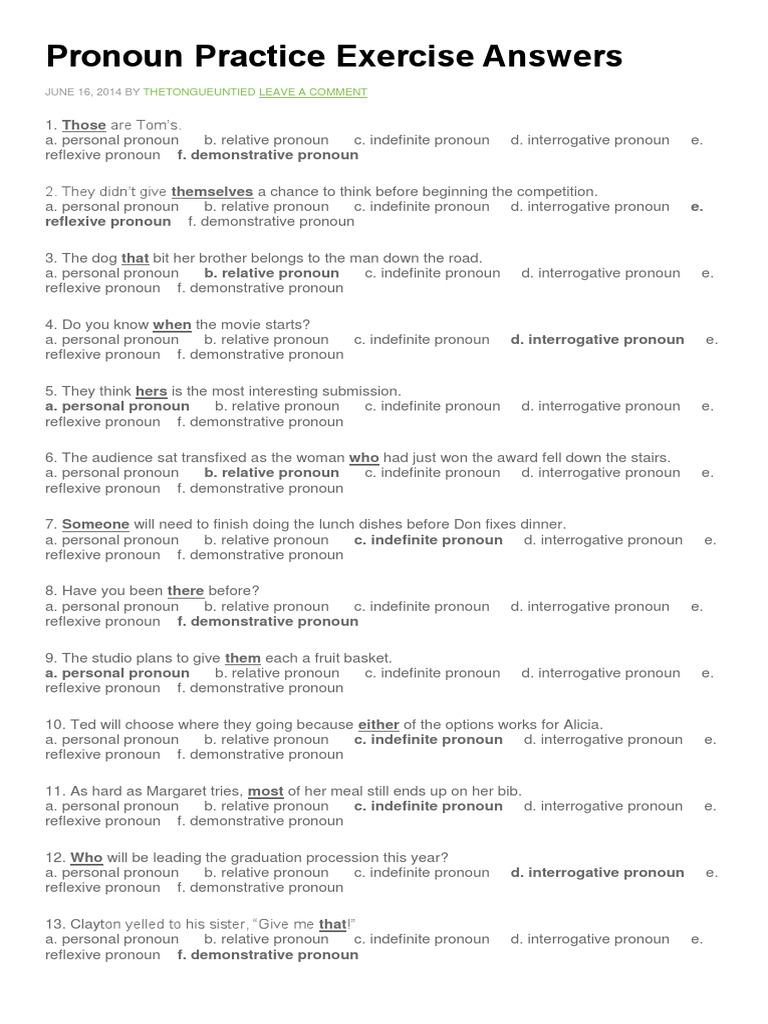 Pronoun Identification Exercises | PDF | Pronoun | Linguistic Typology