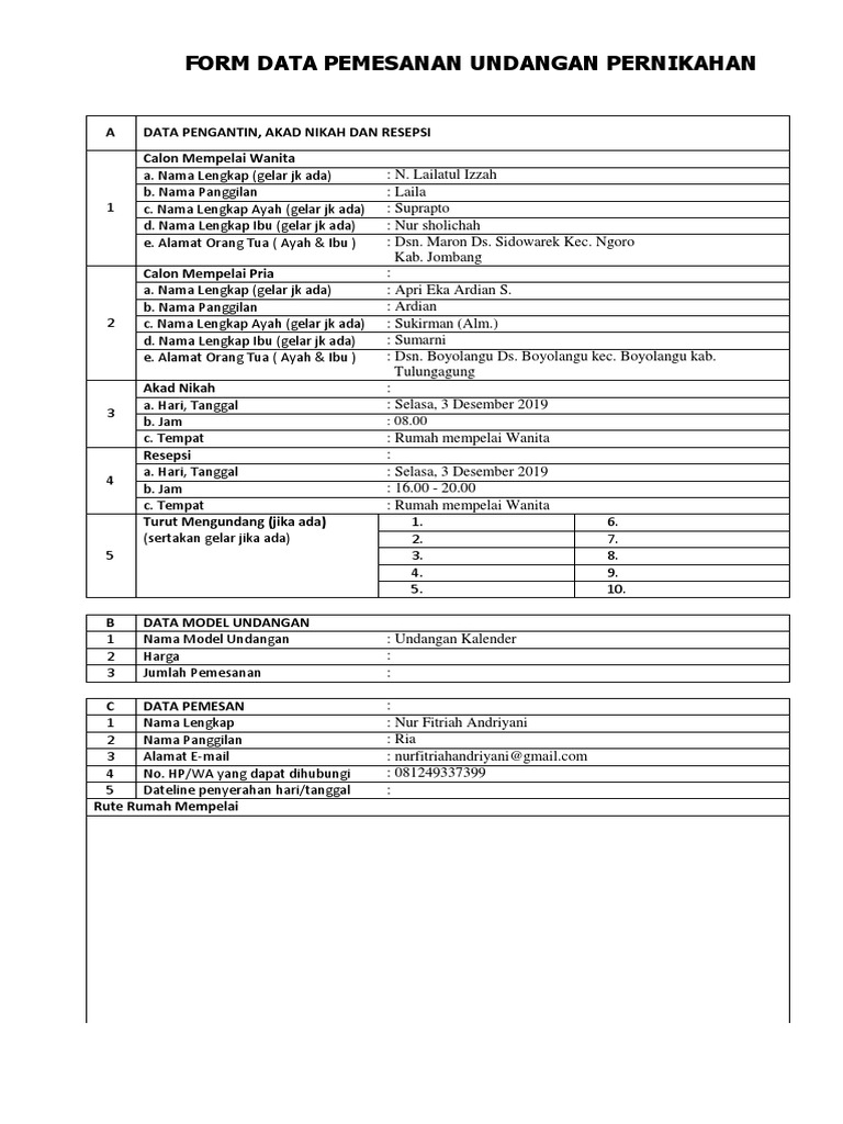 Form Undangan Customer | PDF