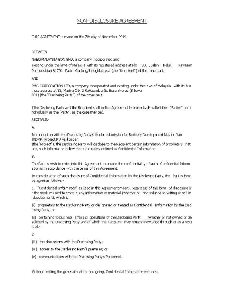 Nda PMG | PDF | Breach Of Contract | Confidentiality