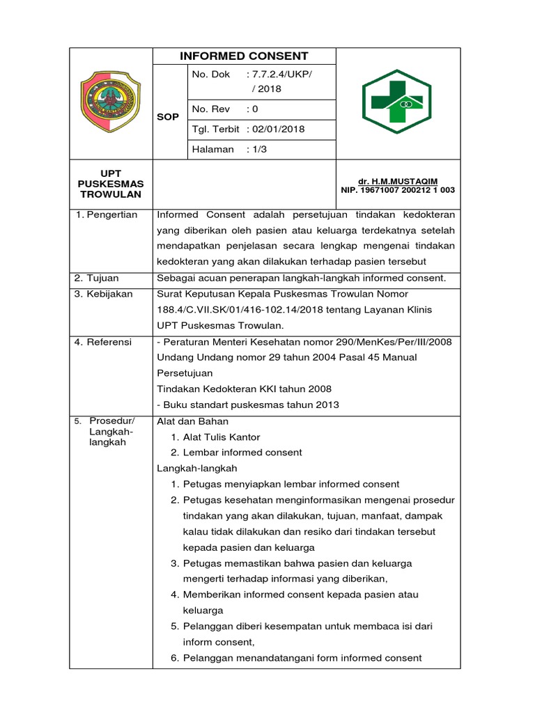 Prosedur Informed Consent Puskesmas Trowulan | PDF