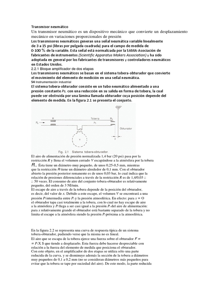 Transmisor Neumático y Sistema Tobera-Obturador | PDF | Transmisor ...