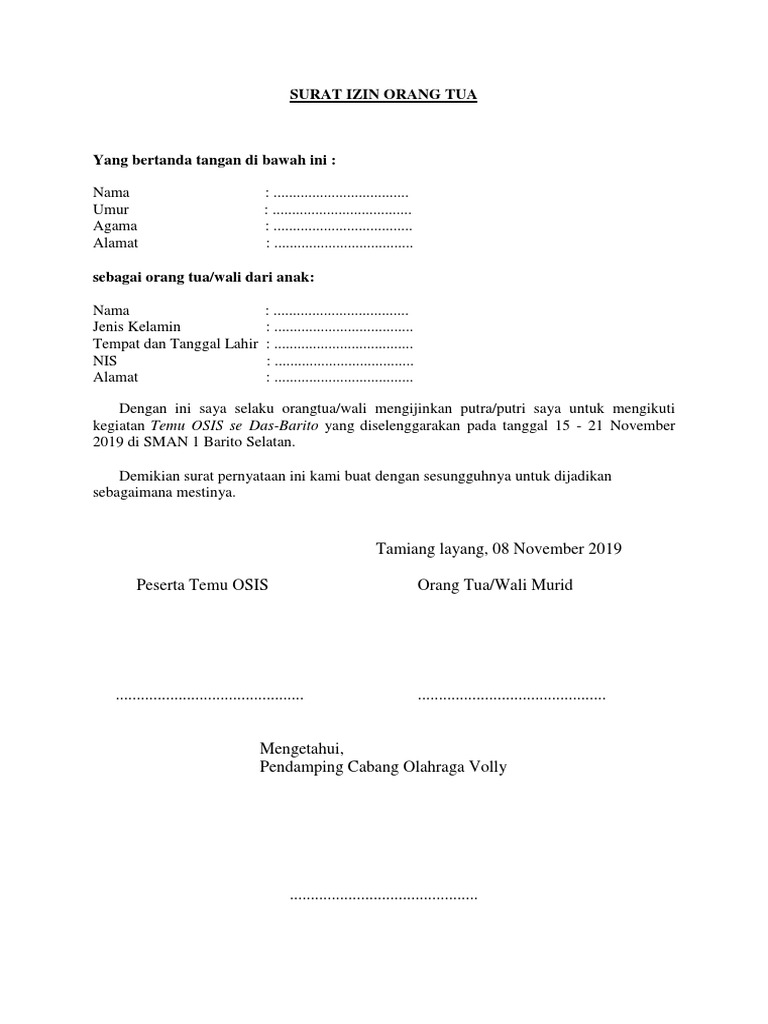 SURAT IZIN ORANG TUA Dikonversi | PDF