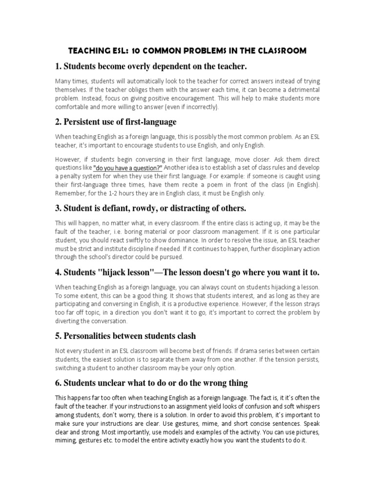 10 Common Problems in The Classroom | PDF | English As A Second Or ...