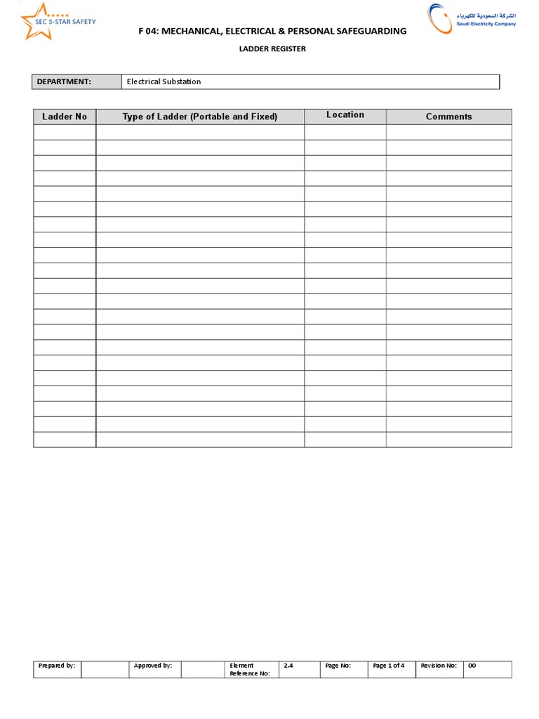 30 - 2.4 - Ladder Register & Inspection | PDF | Manufactured Goods
