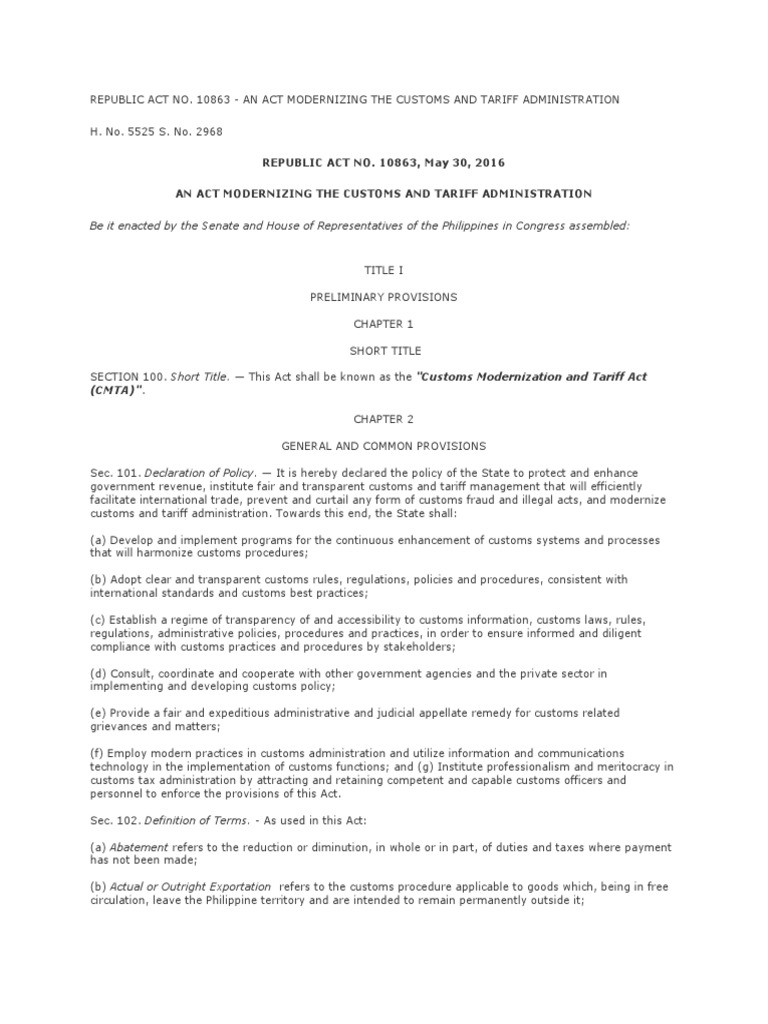Ra 10863 | PDF | Cargo | Customs