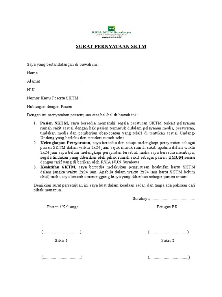 Surat Pernyataan SKTM | PDF