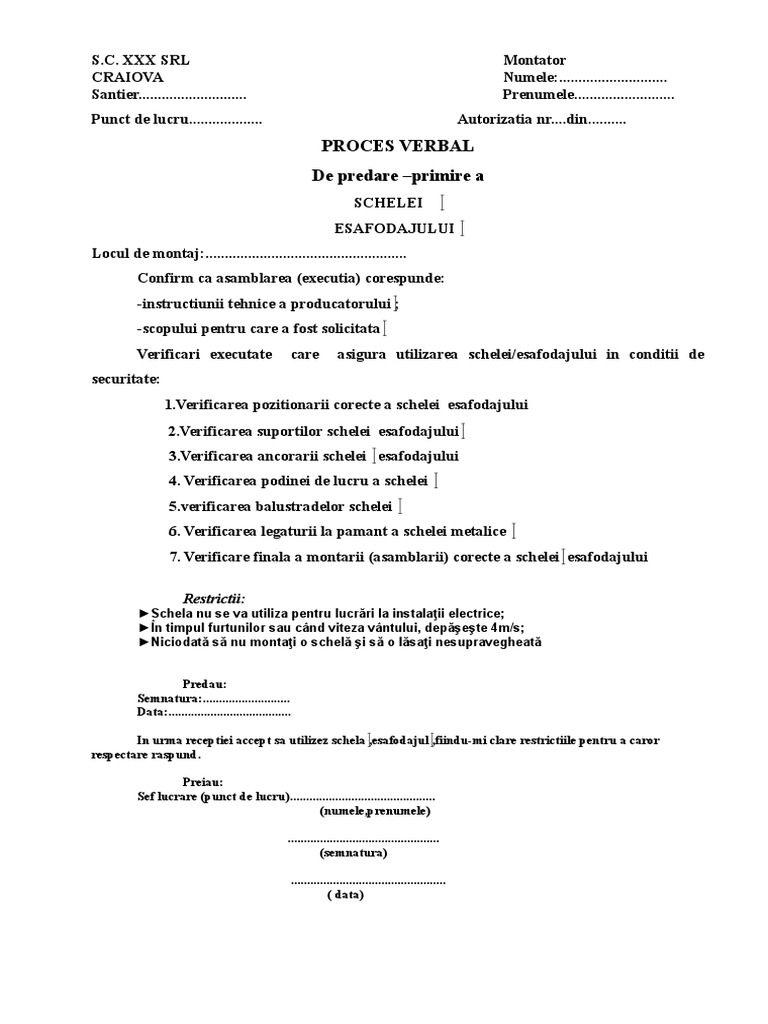 PROCES VERBAL Receptie Schela | PDF