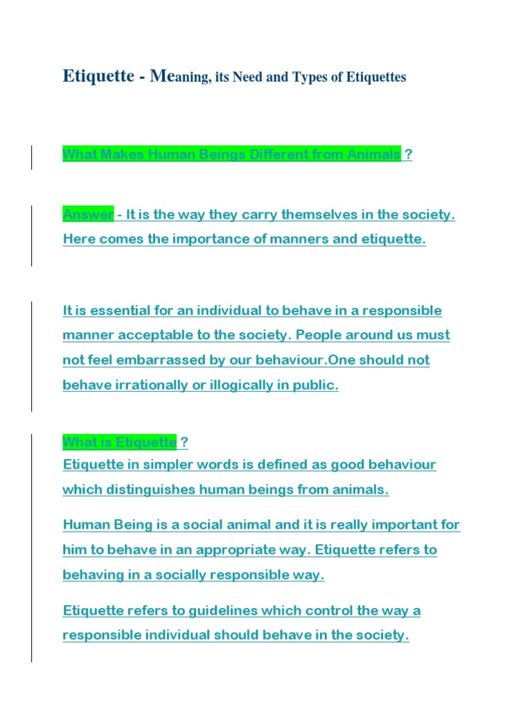 Etiquette and Its Types | PDF | Etiquette | Action (Philosophy)