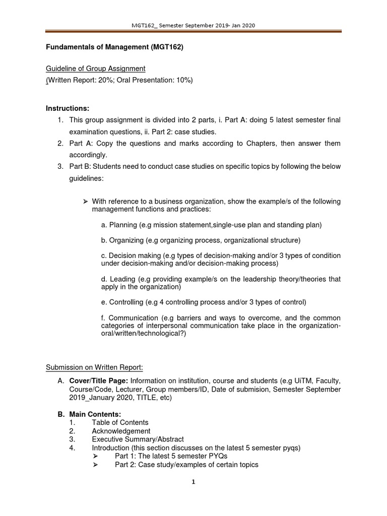 MGT162 - Group Report Guideline - Sept 19 | PDF | Decision Making ...