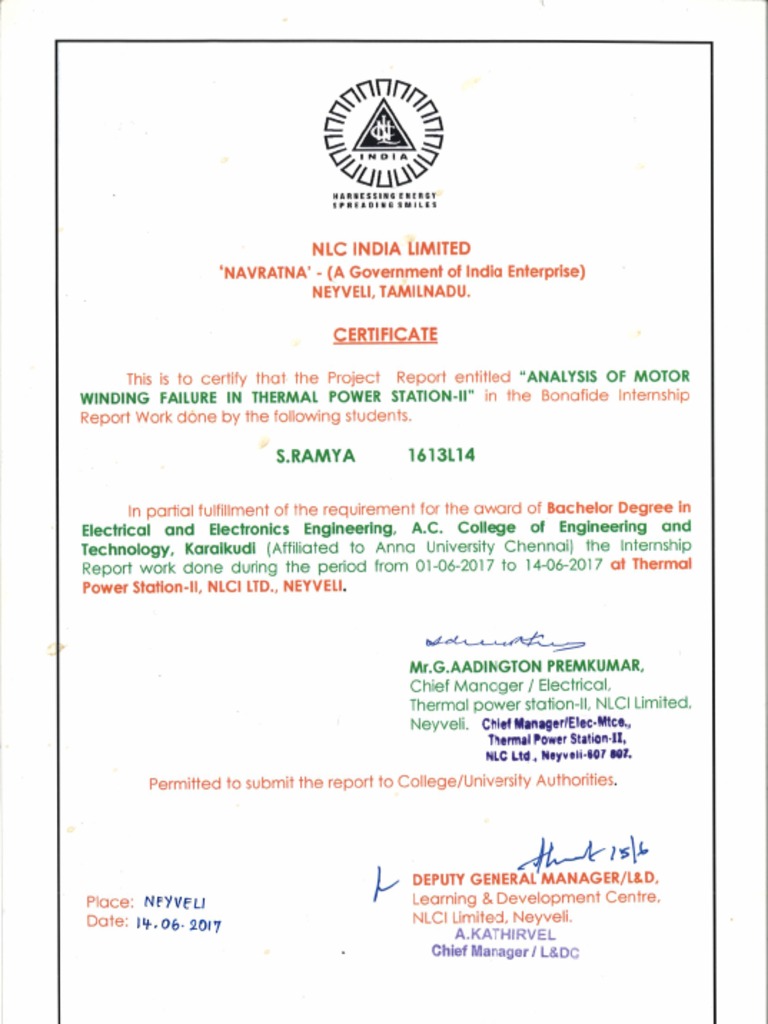NLC Certificate PDF | PDF