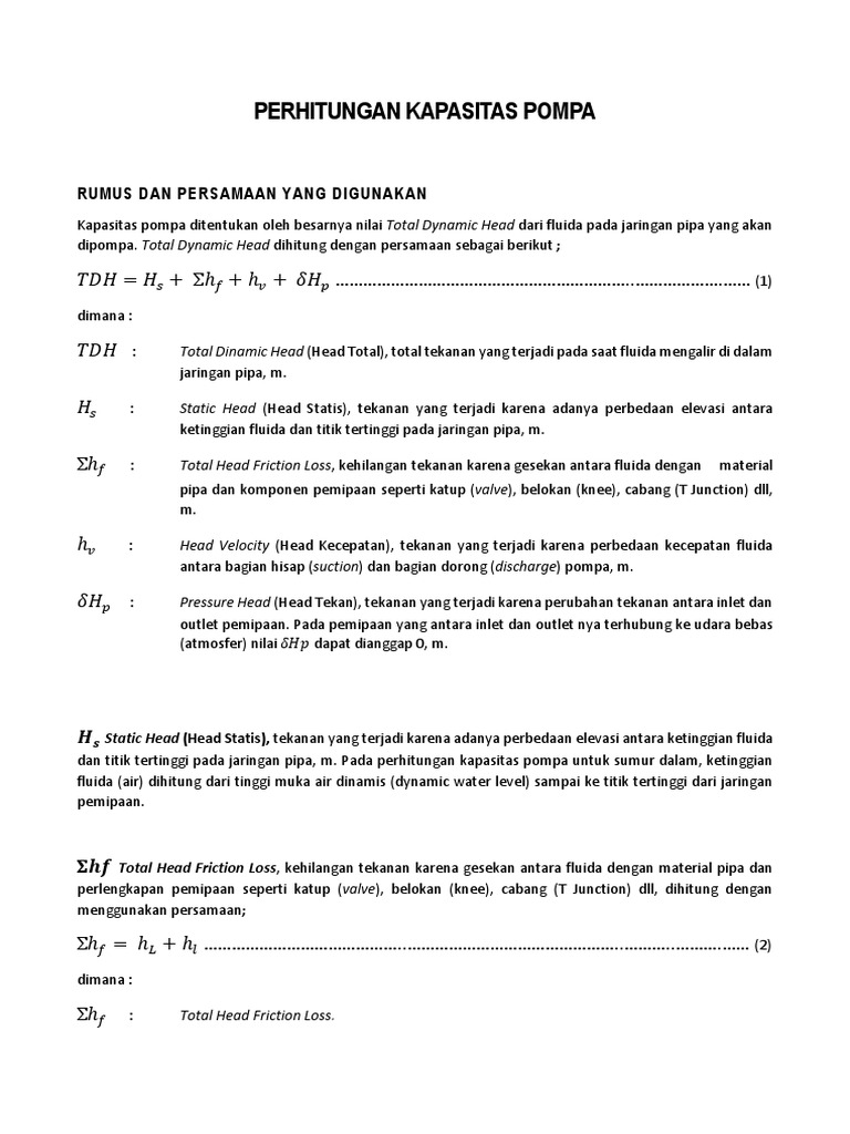 Perhitungan Kapasitas Pompa Kecamatan Weda | PDF | Griya & Taman ...