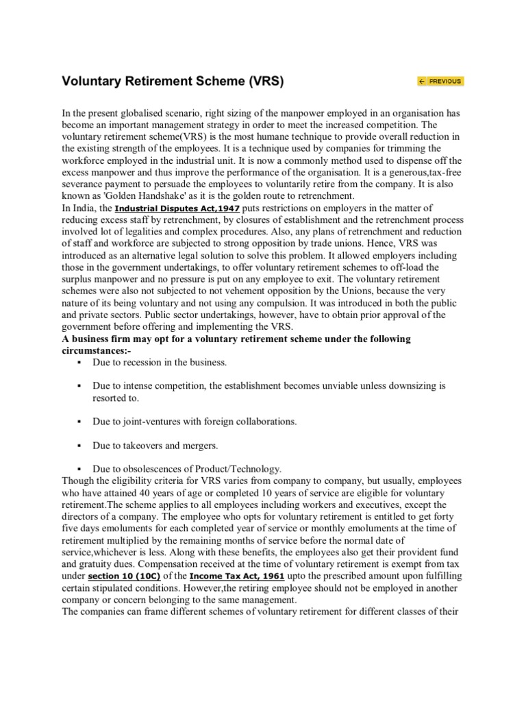 Voluntary Retirement Scheme | Retirement | Layoff