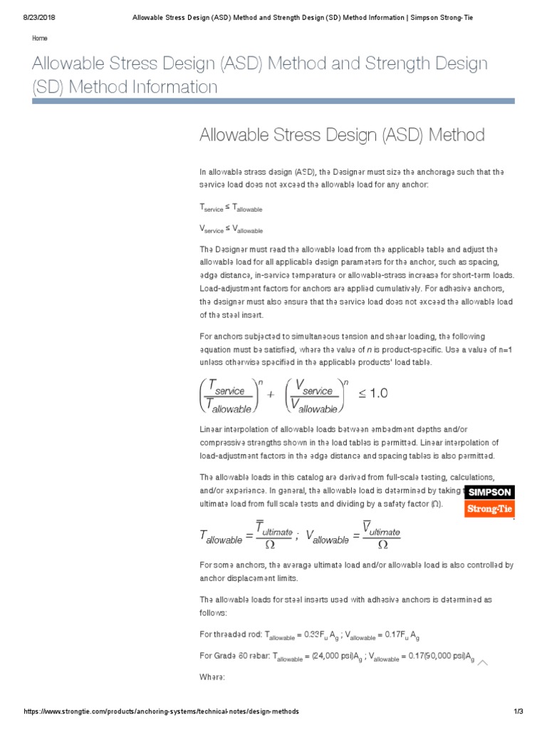 Allowable Stress Design (ASD) Method and Strength Design (SD) Method ...