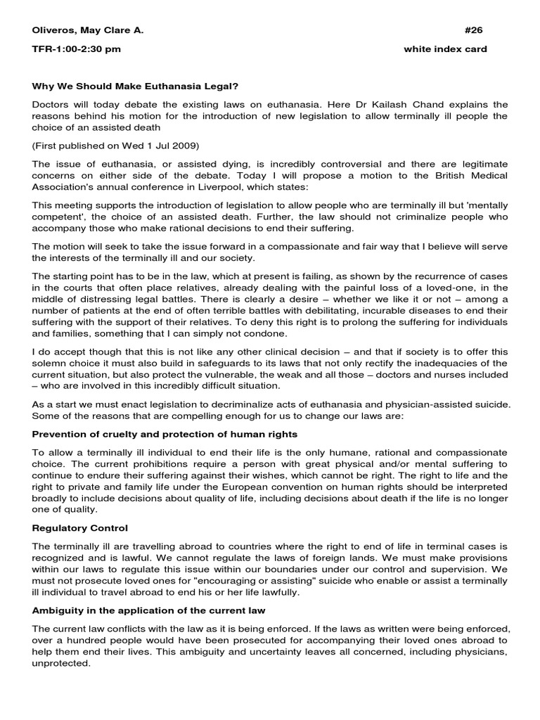 Position Paper Euthanisia | PDF | Terminal Illness | Applied Ethics