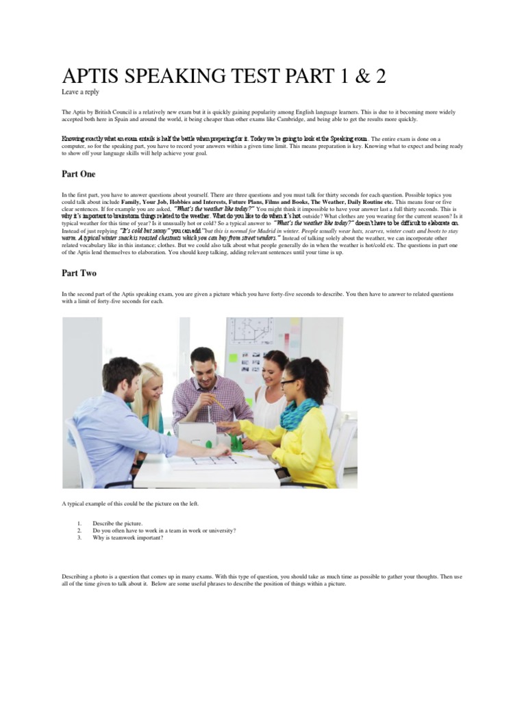 Aptis Speaking Aptis Speaking Test 8 With B2 Answers Aptis Tutor