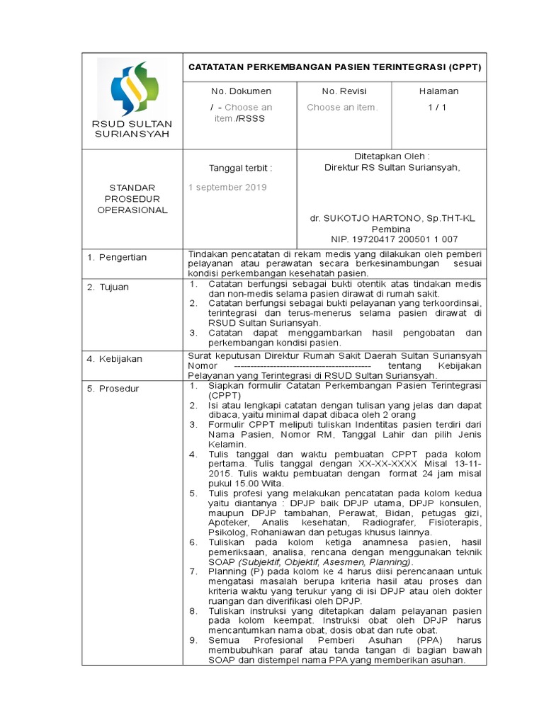 Spo Catatan Perkembangan Pasien Terintegrasi | PDF
