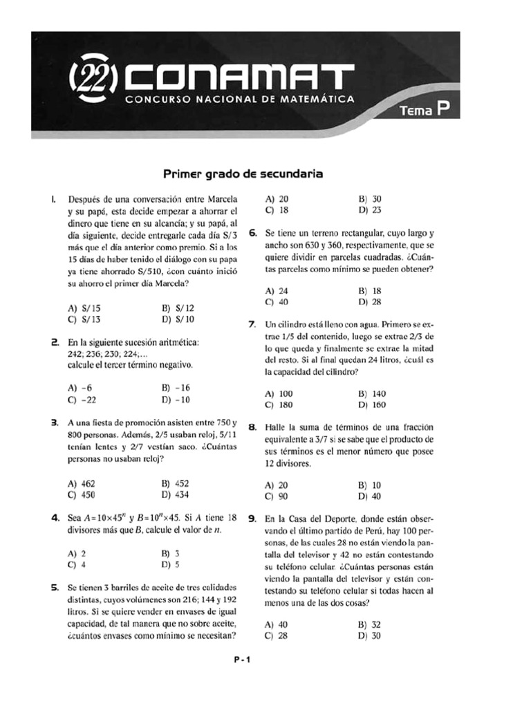 CONAMAT - 2019 Eliminatoria (Secundaria) | PDF