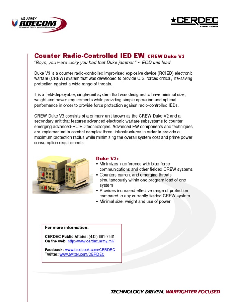 CERDEC Fact Sheet - CREW Duke V3 | PDF | Improvised Explosive Device ...