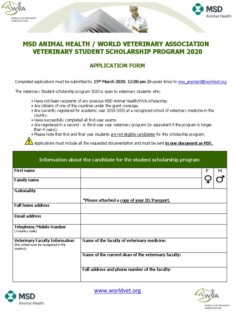 MSD Wva Scolarship 2020 - Application Form English | PDF | Veterinary ...