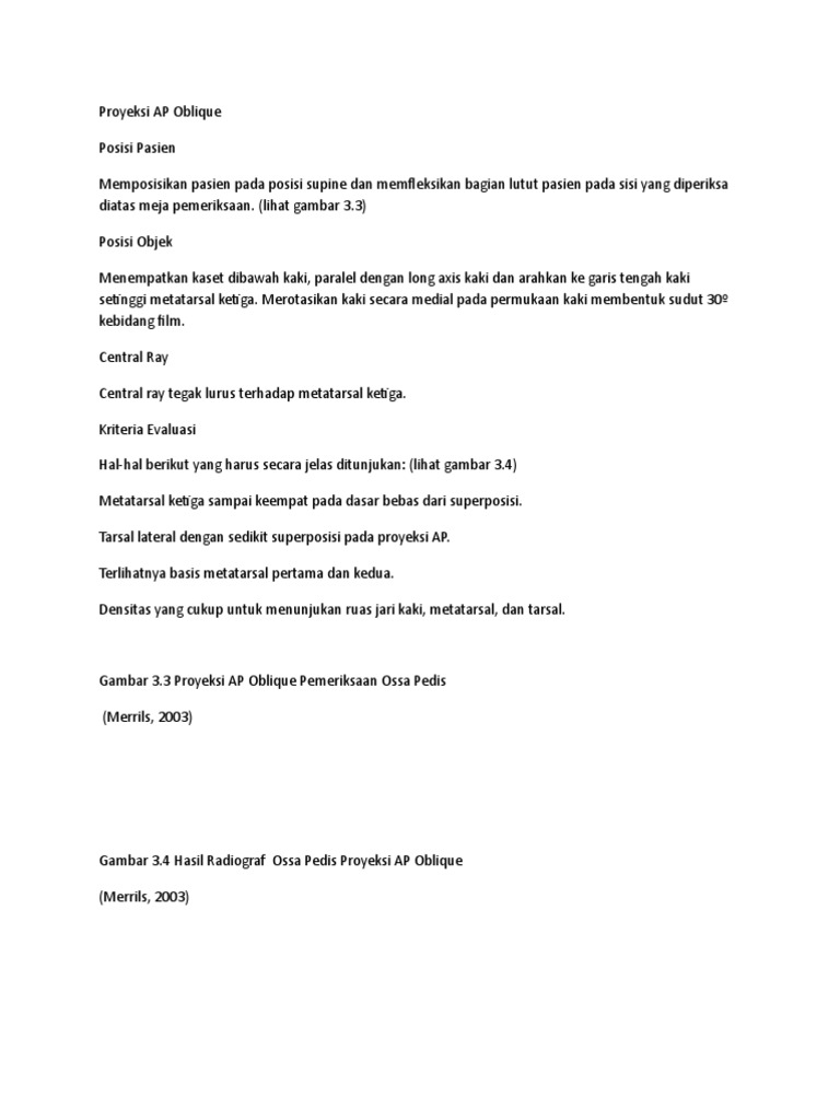 Posisi dan Kriteria Evaluasi Radiografi AP Oblique Ossa Pedis | PDF