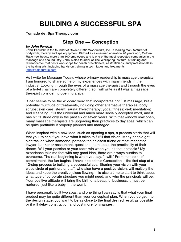 Building A Successful Spa PDF | PDF | General Contractor | Massage