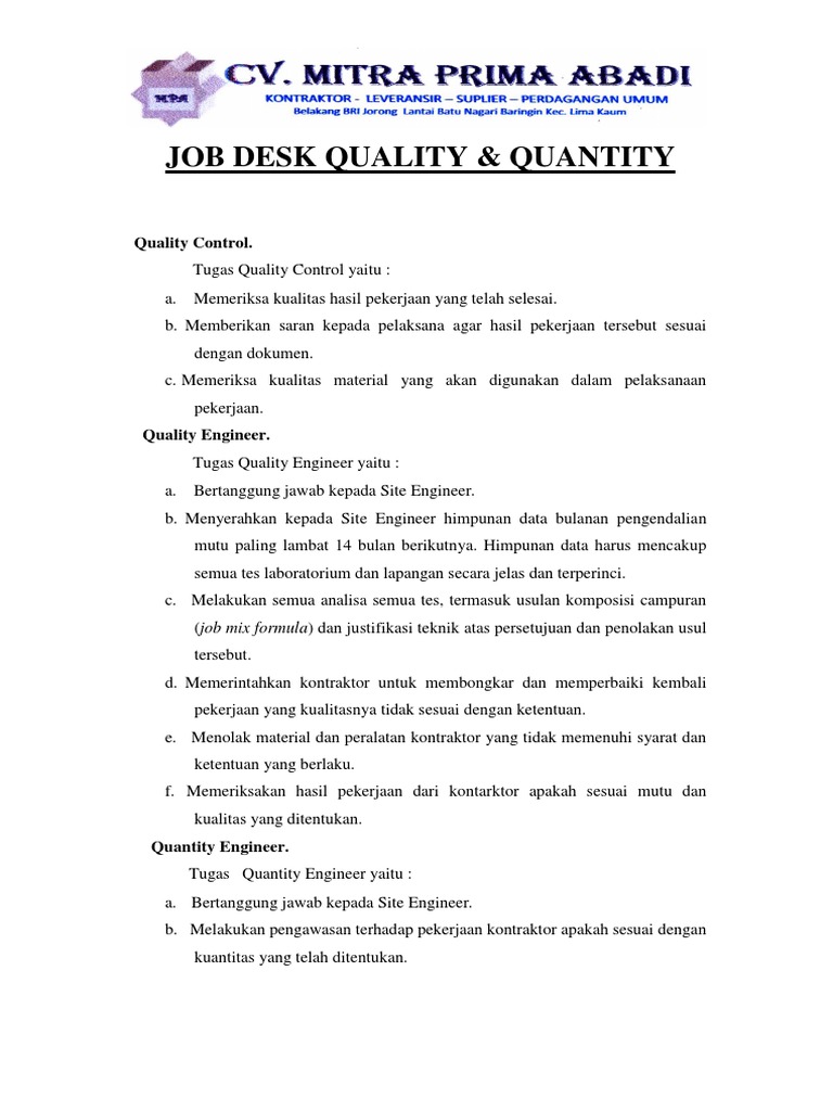 Job Desk Quality&quantity | PDF