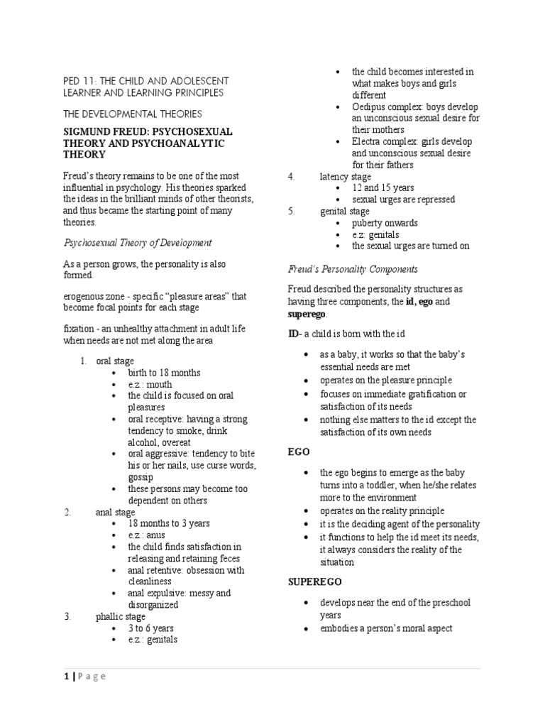 Ped 11 Handouts - Developmental Theories | PDF | Id | Clinical Psychology