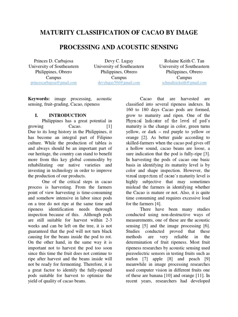 1maturity Classification of Cacao by Image Processing and Acoustic Sensing | PDF | Cocoa Bean ...