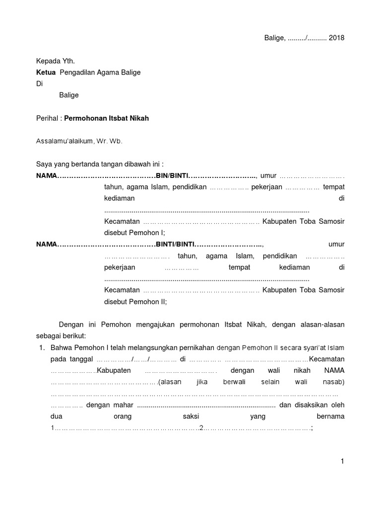 Format Permohonan Isbat Nikah | PDF