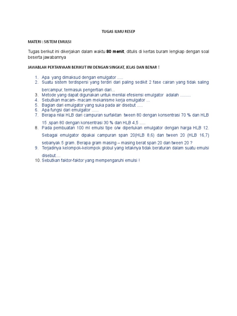 Soal Ilmu Resep Materi Emulsi | PDF | Memasak, Makanan, & Anggur