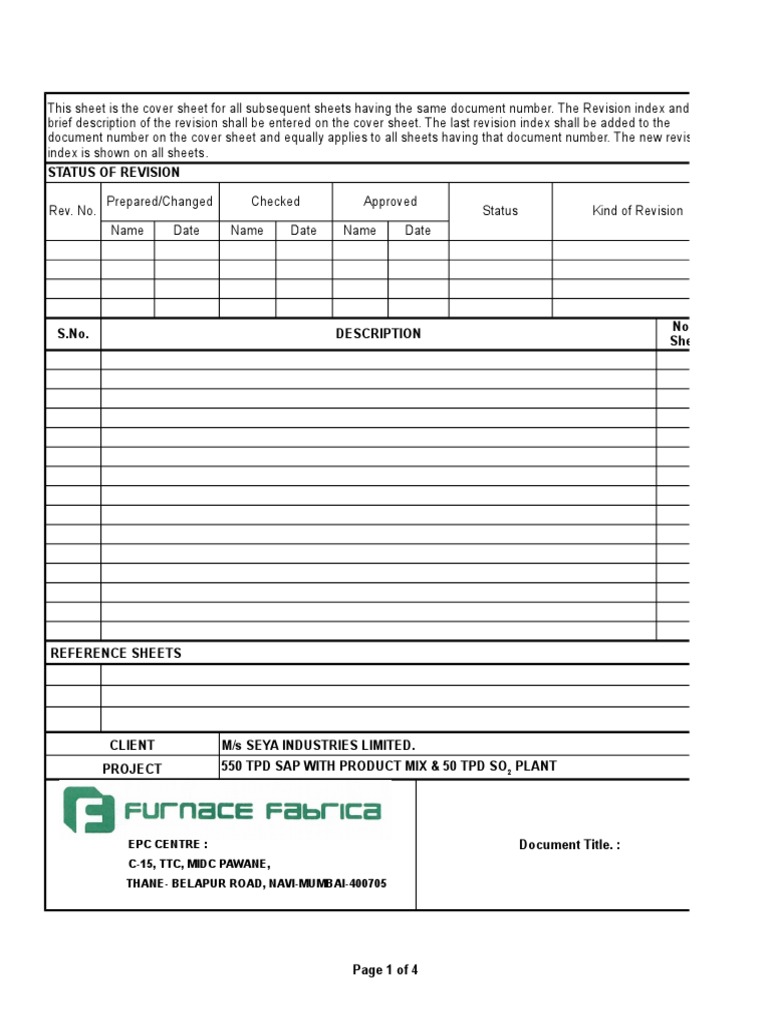 Coversheet Excel Format - 550 TPD SAP (SEYA) | PDF | Mechanical Engineering