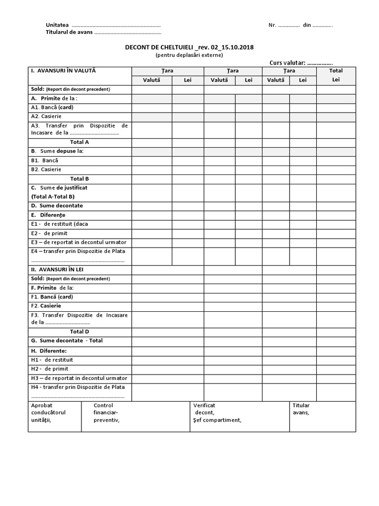 Formular - Decont Extern de Cheltuieli-15.10.2018 | PDF
