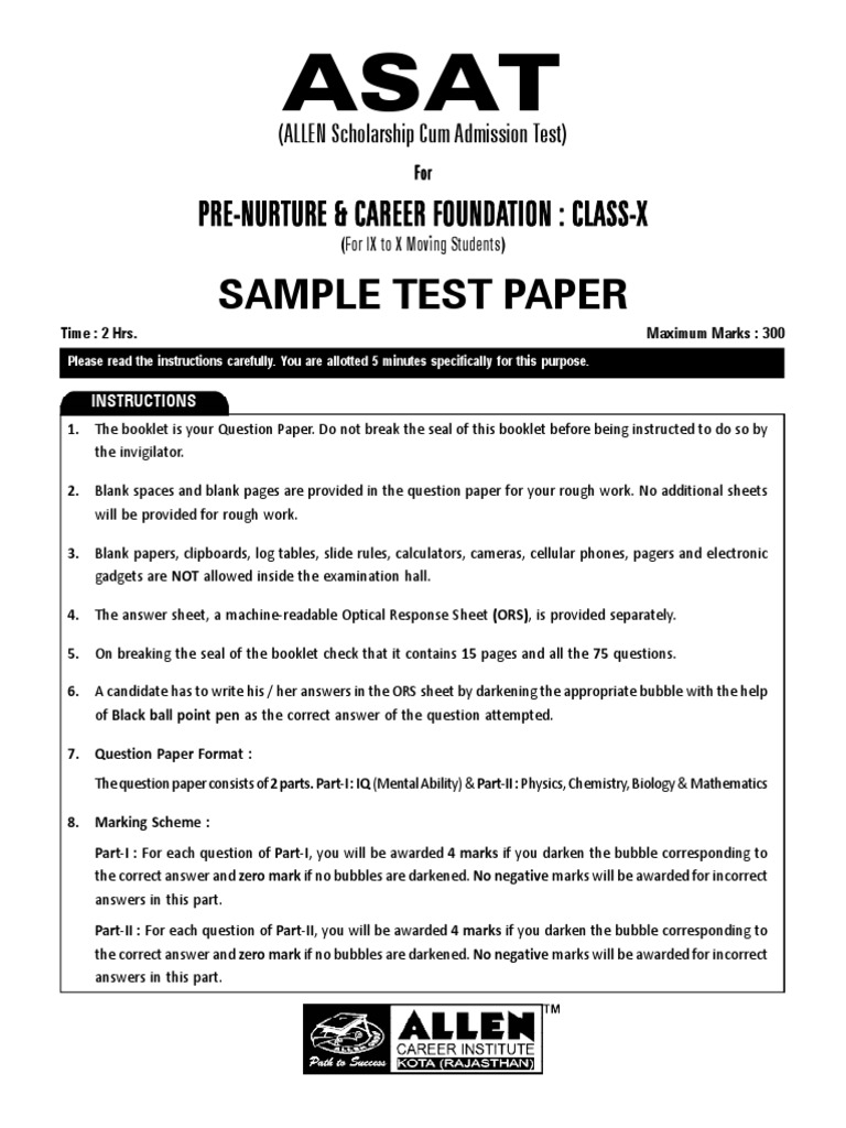 Allen Scholarship Cum Admission Test Paper-2 PDF | PDF | Triangle ...