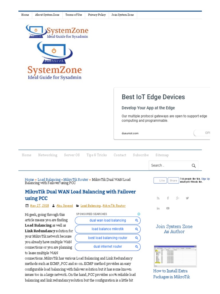 MikroTik Dual WAN Load Balancing With Failover Using PCC - System Zone PDF | PDF | Load ...