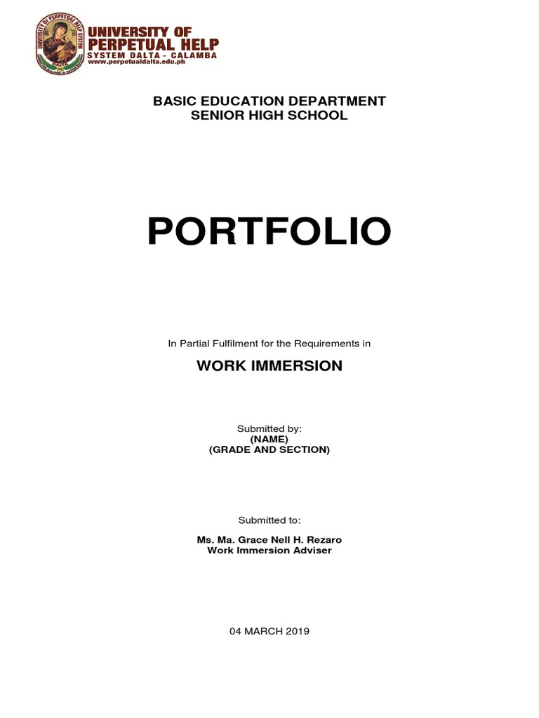 Work Immersion Portfolio Cover Page | PDF