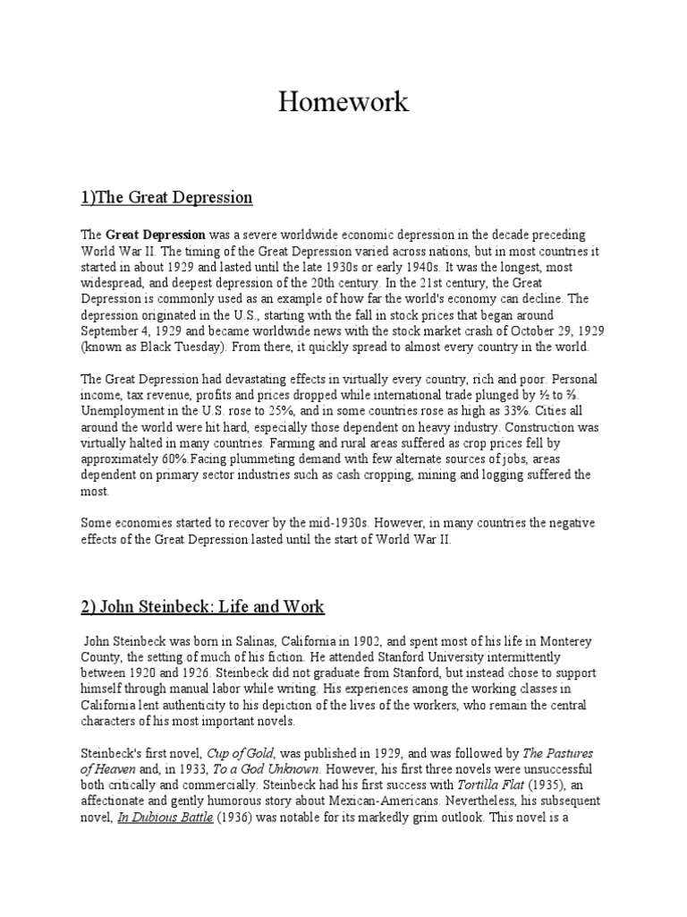 Homework | PDF | John Steinbeck | Great Depression