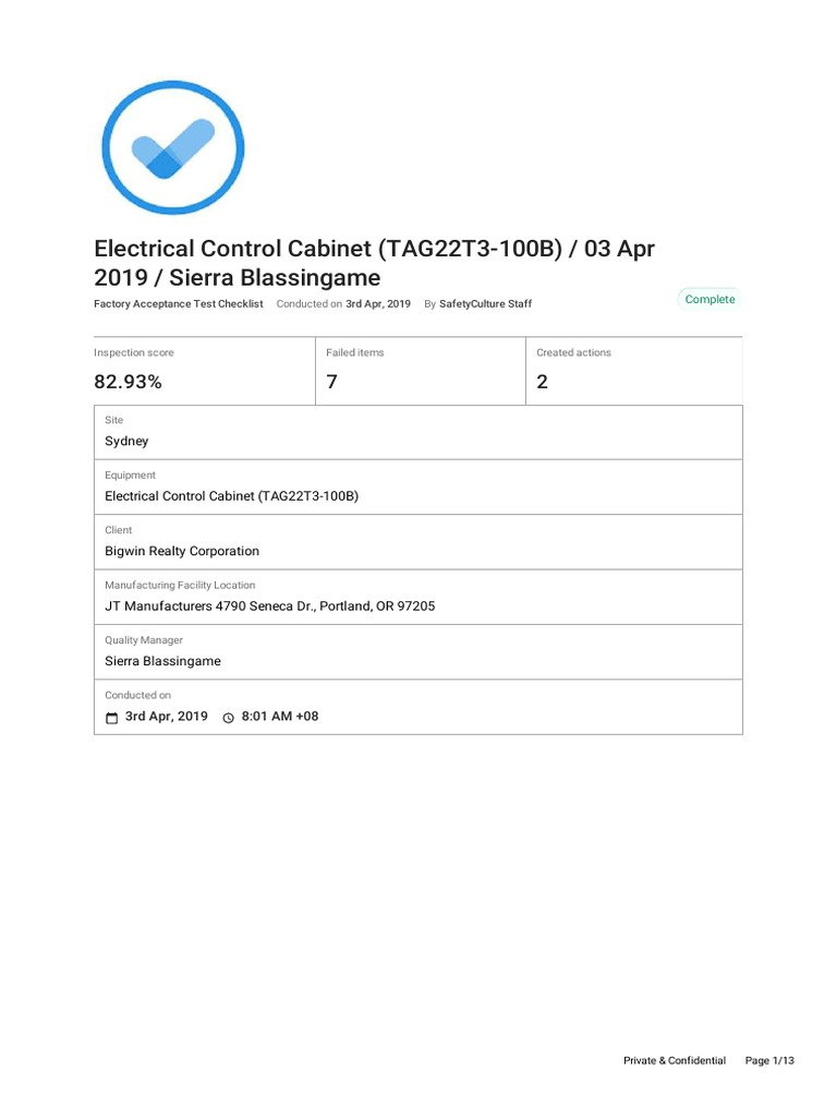 Factory Acceptance Test Report for TAG22T3-100B | PDF | Personal ...