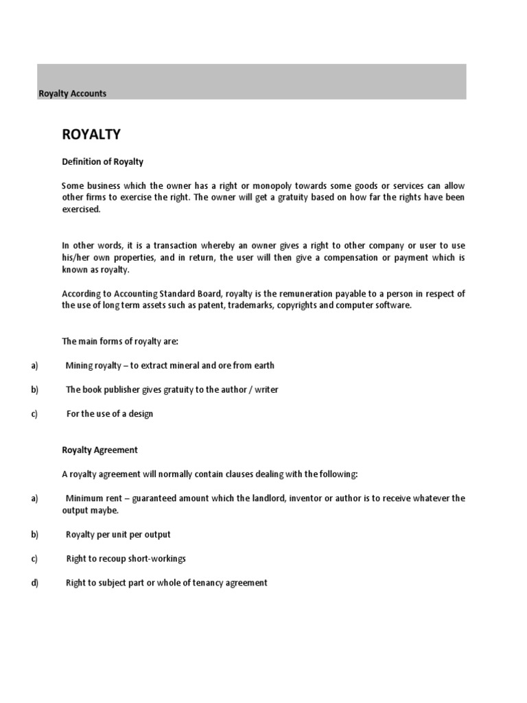 4.0 Royalties Accounts-1 | PDF | Royalty Payment | Income Statement