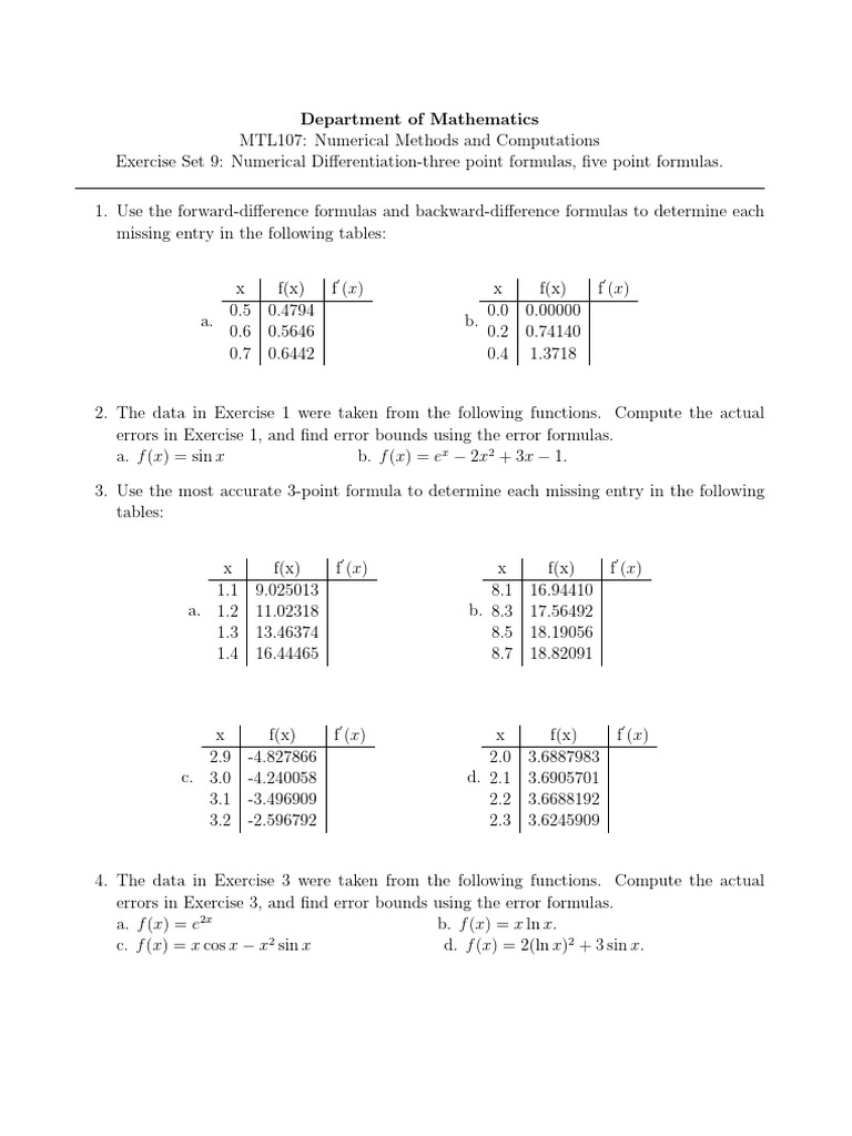 Numerical Differentiation Formulas | PDF | Numerical Analysis ...