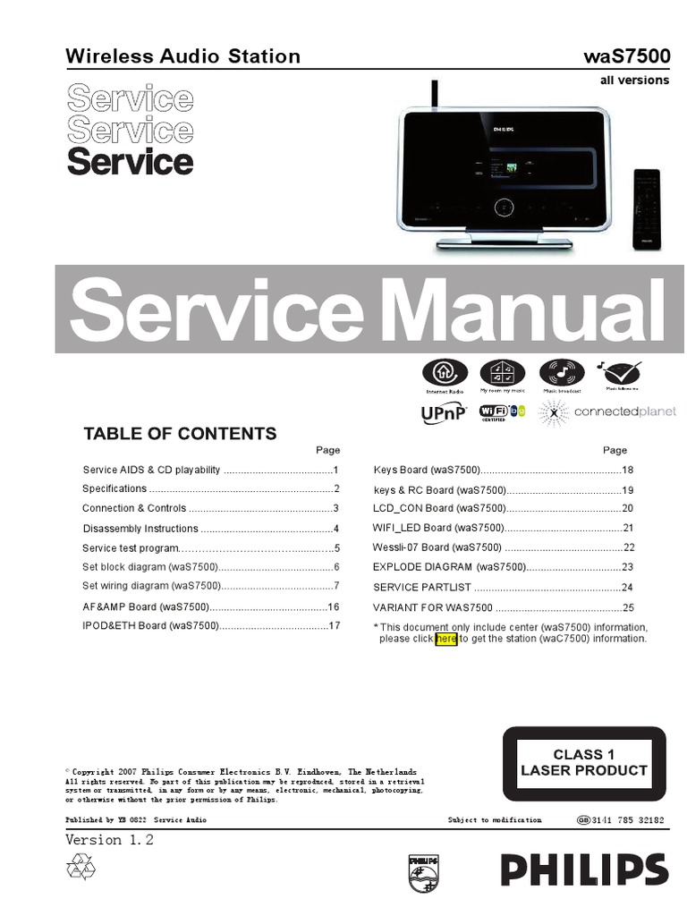 Philips WAS 7500 Service Manual | PDF | Compact Disc | Electrostatic ...